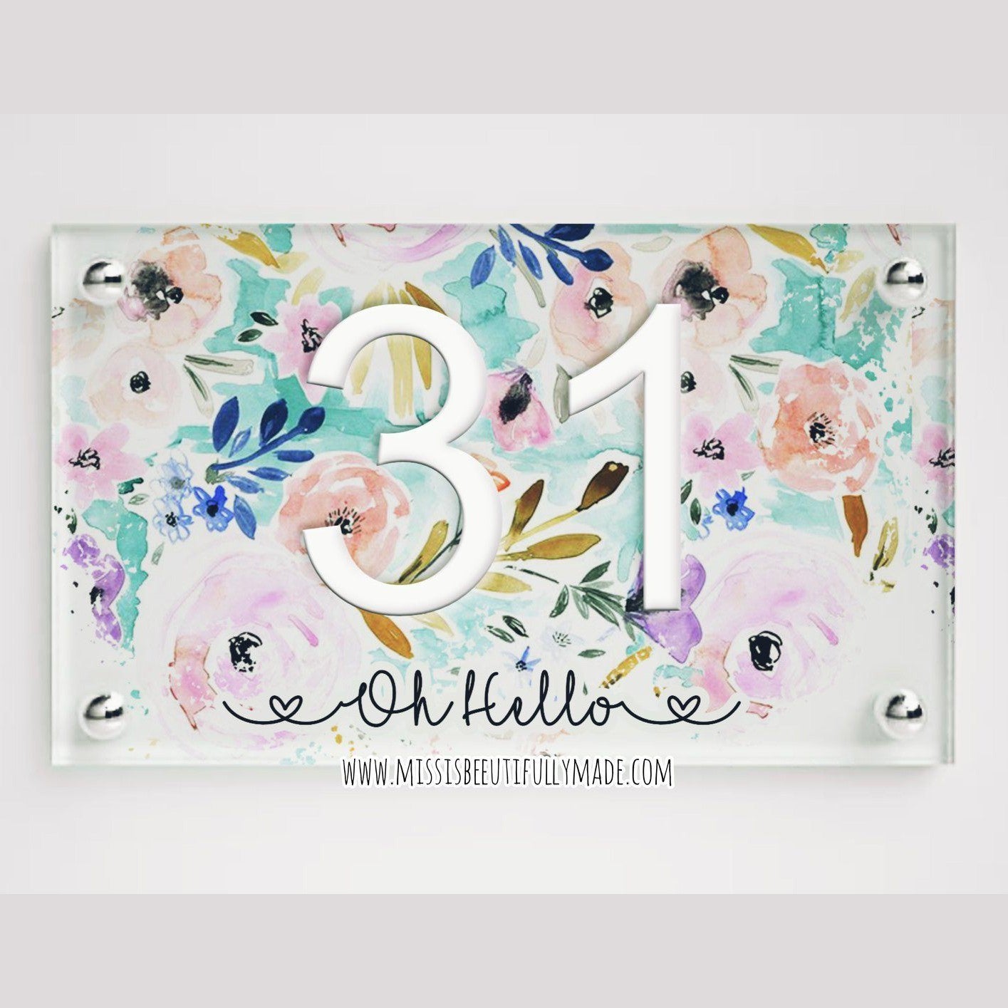 Metal Door Sign - Oh Hello (Mint floral design) – Missis Beeutifully Made